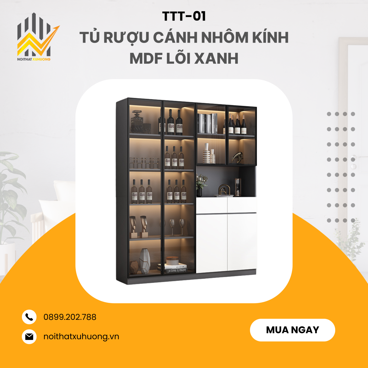 Tủ trang trí, tủ rượu cánh nhôm kính sang trọng MDF lõi xanh TTT-01 ...